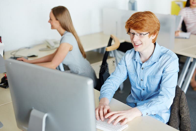 Red-haired Employee in Open Plan Office Stock Photo - Image of worker ...