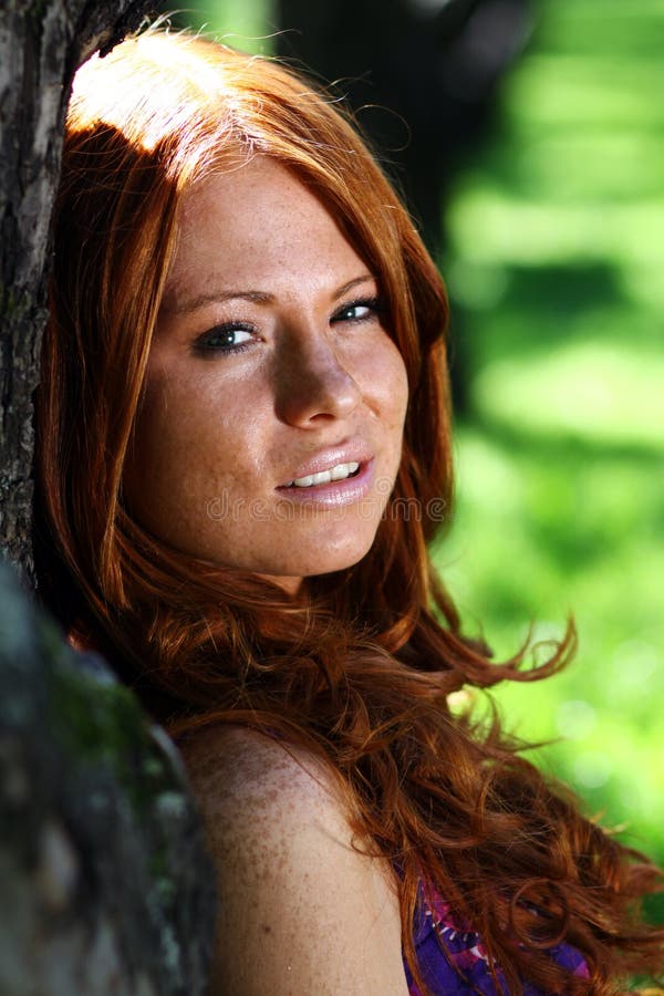 Red-haired girl stock photo. Image of caucasian, garden - 11703546