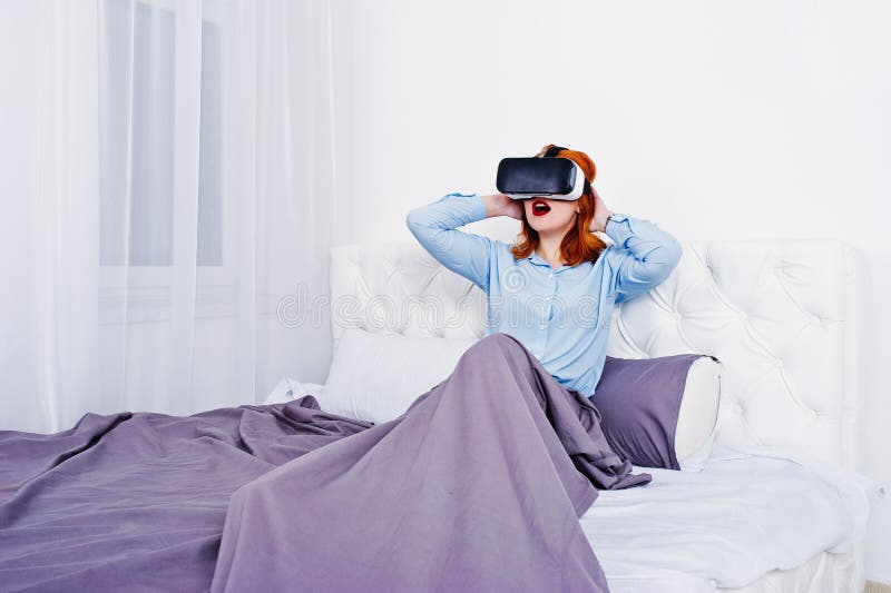 Red Haired Girl with Vr Glasses Stock Photo - Image of cyberspace ...