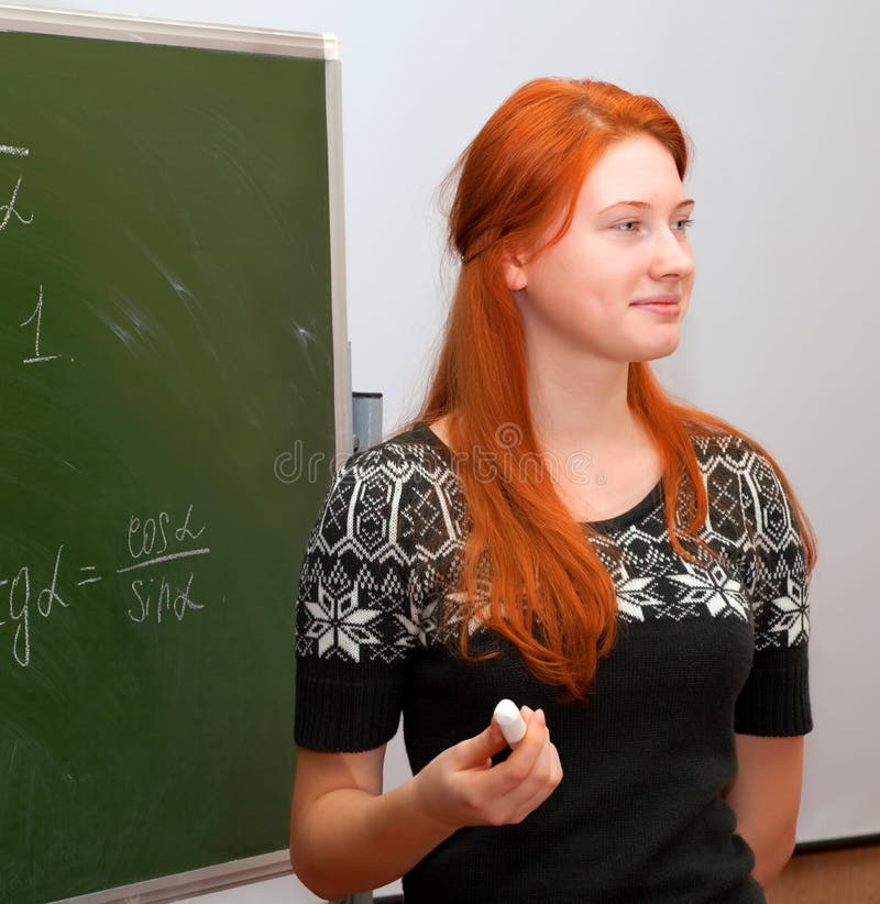 Girl Doing Math on Chalkboard Stock Photo - Image of college, caucasian ...