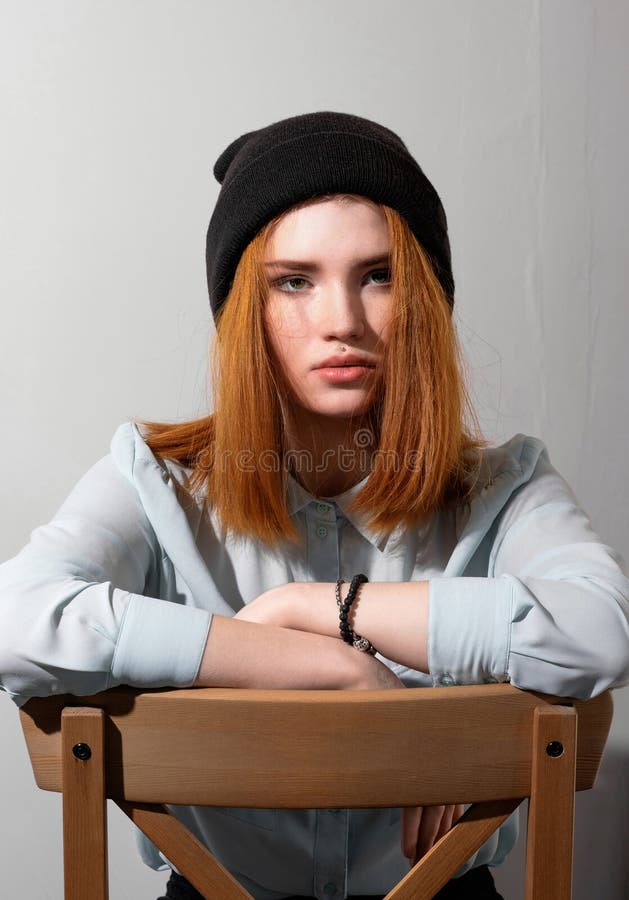 Red Haired Girl Sitting On A Chair Stock Image Image Of Chair Lifestyle 73281557