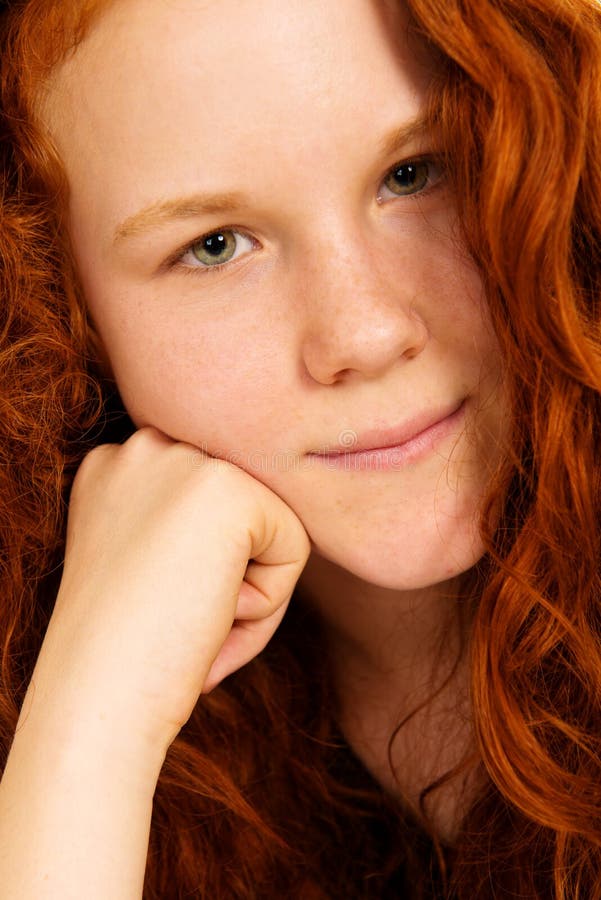 Red Haired Girl Learning with Tablet Computer Stock Photo - Image of ...