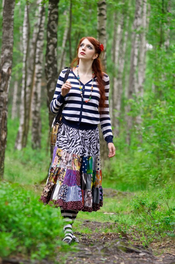 Gypsy with a Tambourine in the Forest Stock Photo - Image of drum, head ...