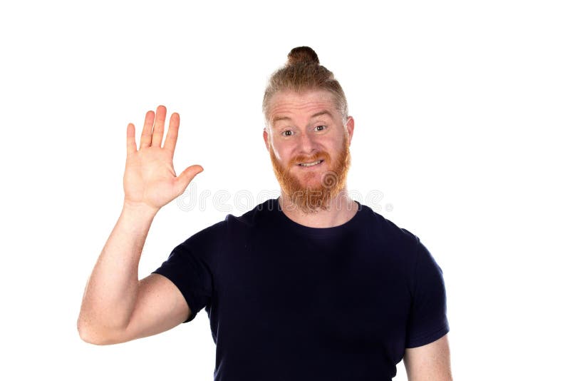 Red Haired Man with Long Beard Raising His Right Hand Stock Photo ...