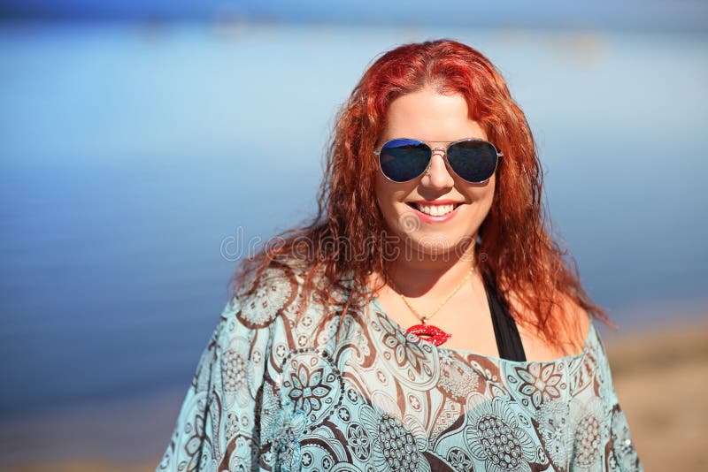 The Red Haired Plus Size Woman in Evening Long Dress and Leather ...