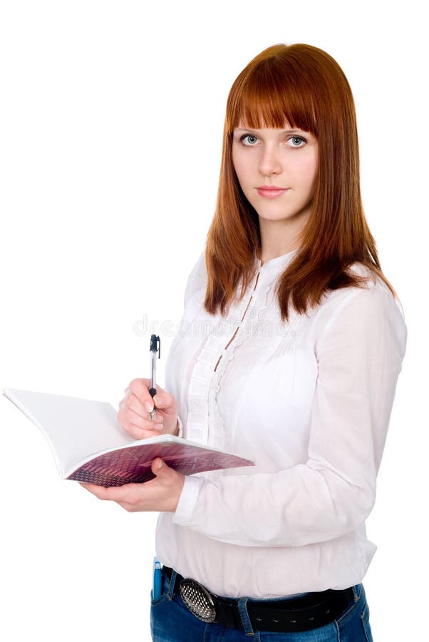Happy Red Haired Student Pen Notebook Stock Photos - Free & Royalty ...