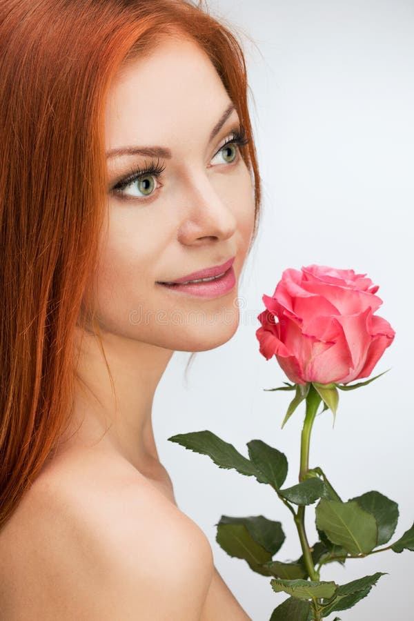 Red-haired Woman with a Rose Stock Image - Image of portrait, coloring ...