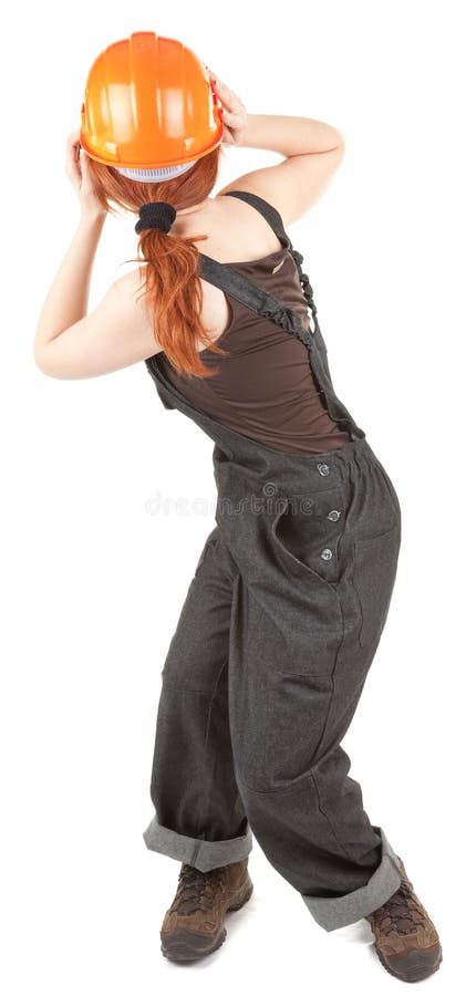 Red-haired worker girl stock image. Image of accident - 13101855