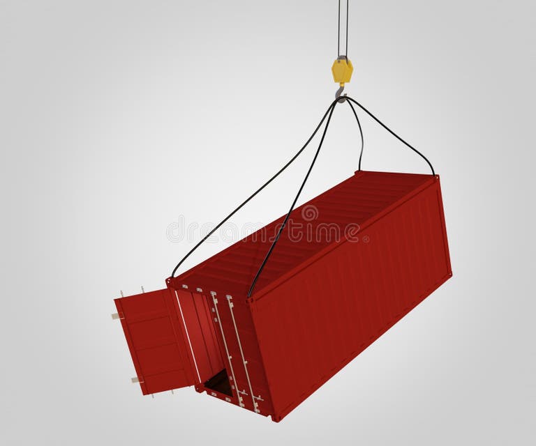 Red Half Opened Door Cargo Container Hang by Crane Hook Accident Stock ...