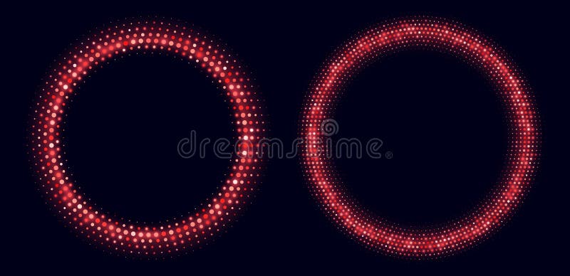 Red Halftone Frames, Glowing Circle Borders, Round Pattern with Dots ...