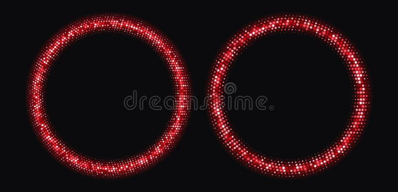 Red Halftone Frames, Glowing Circle Borders, Round Pattern with Dots ...
