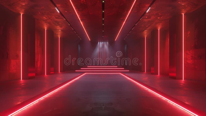 A Red Hallway with Red Lights on the Floor Stock Illustration ...