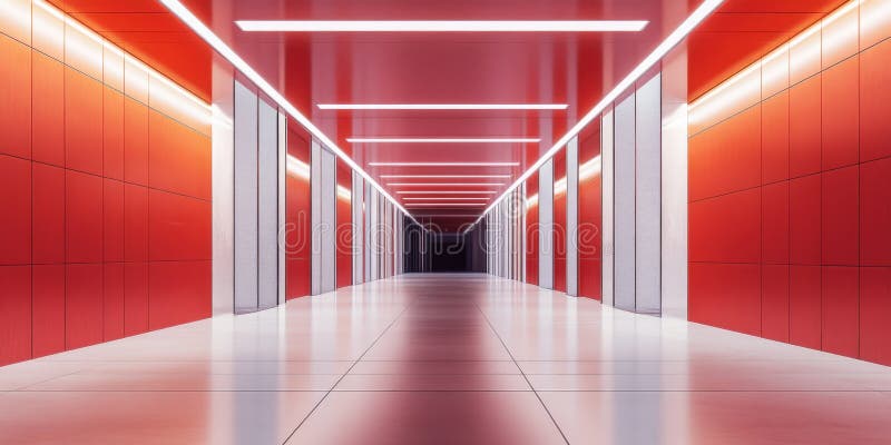 Red Hallway with White Floors Stock Photo - Image of passage, neutral ...
