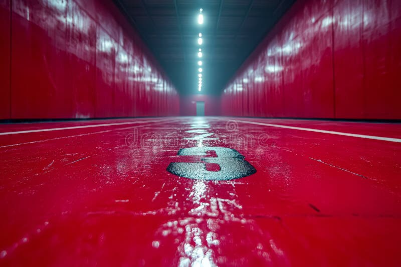 Red Hallway with a White Number 3 on the Floor Stock Image - Image of ...