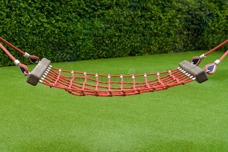 Red Hammock Made of Rope on the Playground Stock Image - Image of color ...