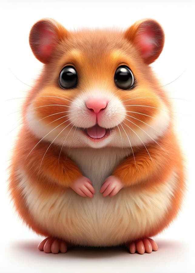 Red Hamster Sitting and Looking Forward, 3D Illustration on a White Background Stock ...