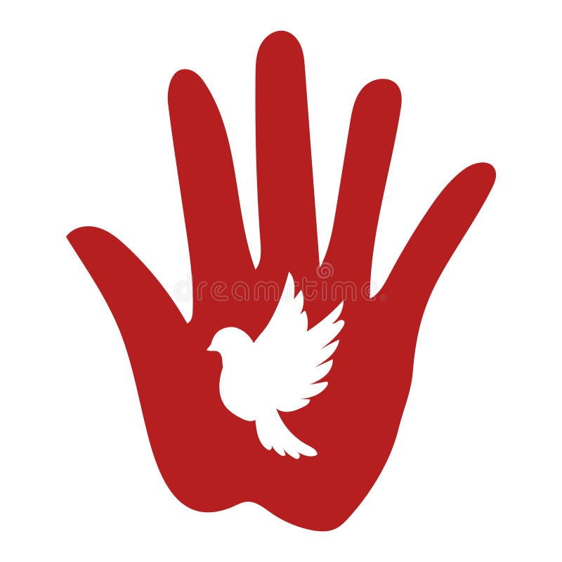Red hand day with a dove stock vector. Illustration of vector - 300610858