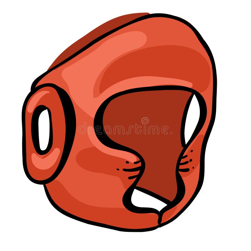 Red Hand Drawn Boxing Helmet. Flat Vector Illustration Isolated on ...