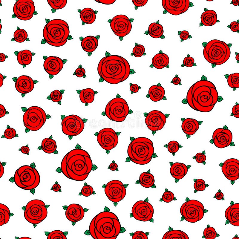 Red Hand Drawn Cartoon Rose Flowers Stock Illustration - Illustration ...