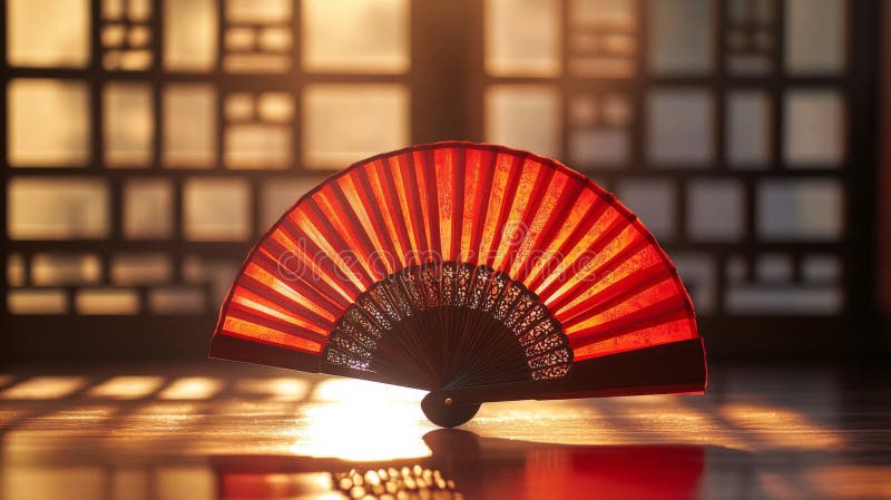 Red Hand Fan Backlit by Golden Sunlight Stock Illustration ...