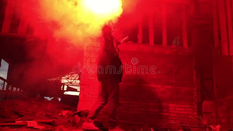 Red Hand Flare. Distress Signal Stock Video - Video of freedom ...