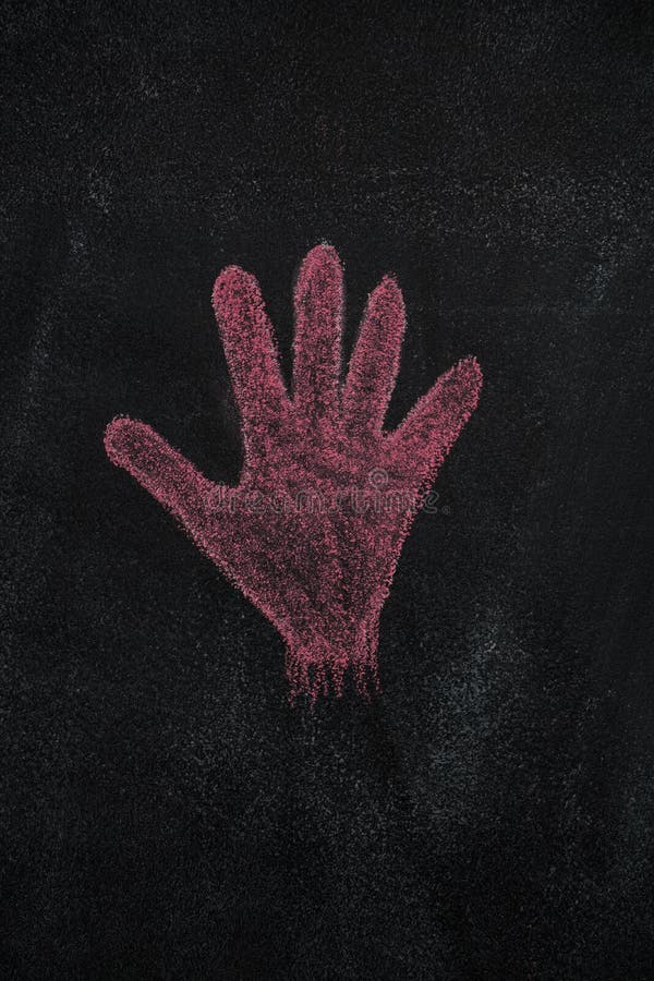 Red Hand Shape on Black Chalkboard Stock Photo - Image of palm, hand ...