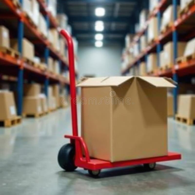 Red Hand Truck, Sturdy Box, Warehouse Setting, Red Handtruck, Tool ...
