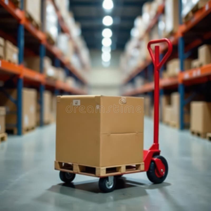Red Hand Truck, Sturdy Box, Warehouse Setting, Logistics, Warehouse ...