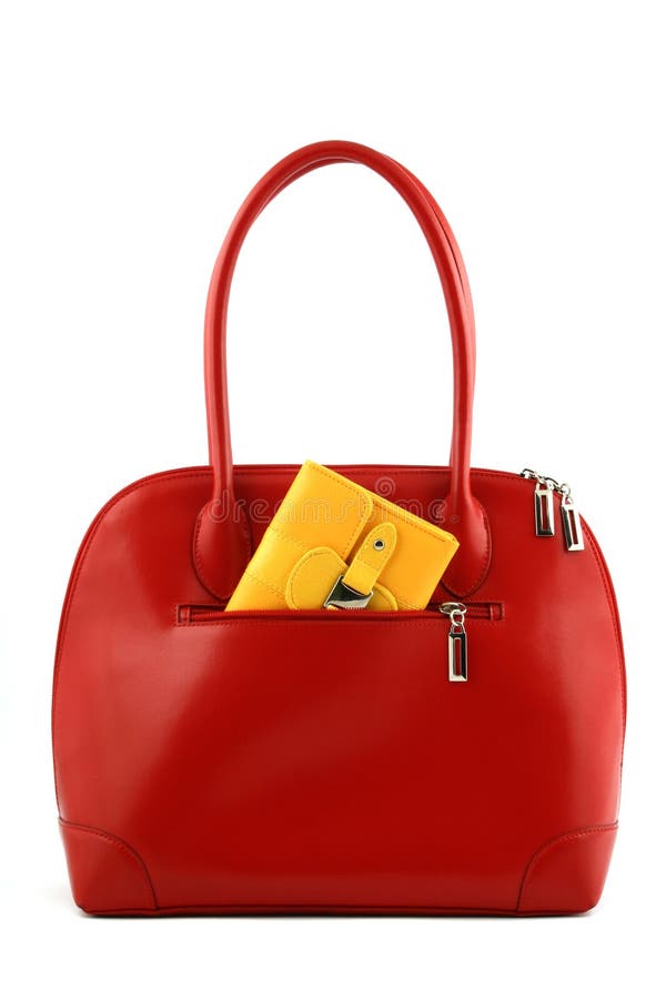 Red handbag with wallet stock image. Image of travel, fashion - 3294931