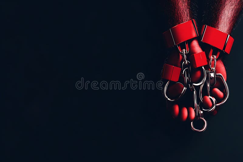 Red Handcuffs and Chains Dark Dramatic Captivity Concept Illustration ...