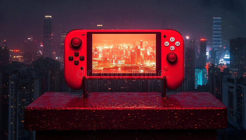 Red Switch in Rainy Cityscape Stock Illustration - Illustration of kong ...