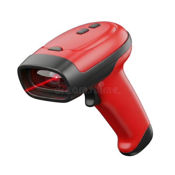 Red Handheld Laser Barcode Scanner Isolated on White Stock Illustration ...