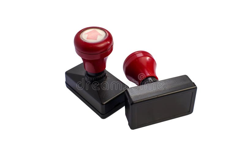 Red Handle Rubber Stamps for Office Use Isolated on White Background ...