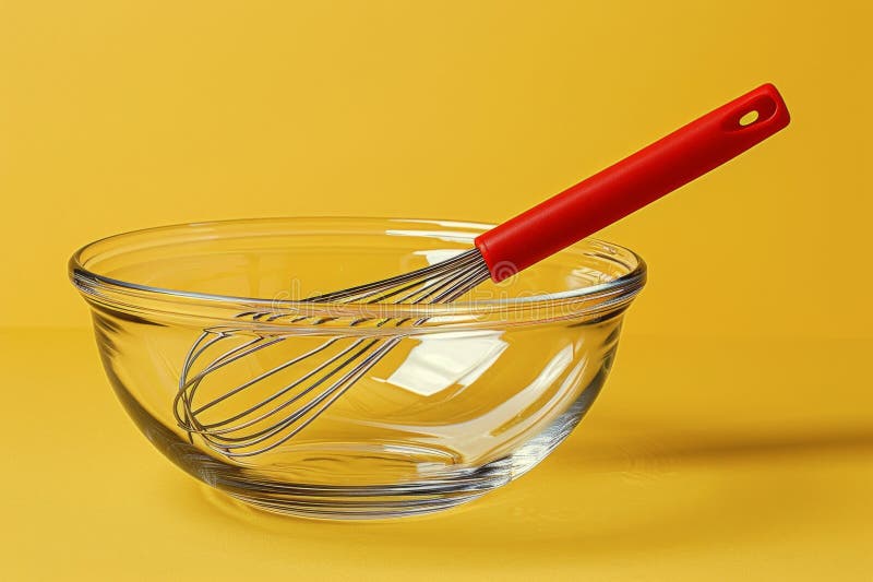 Red Handle Whisk in Glass Bowl Stock Photo - Image of kitchen, shiny ...