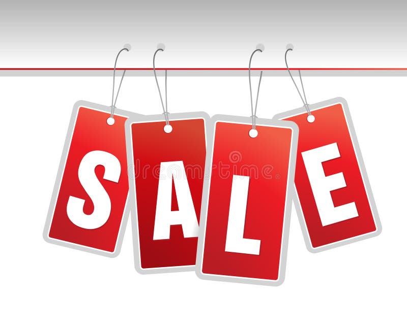 Red hanging sale labels. stock vector. Illustration of sign - 12439837