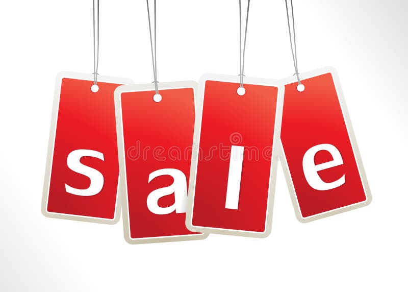 Red hanging sale labels. stock vector. Illustration of wallpaper - 12439883