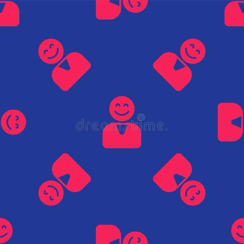 Red Happy Customer Icon Isolated Seamless Pattern on Blue Background ...
