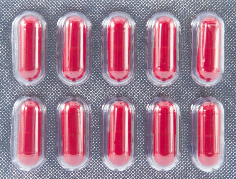 Red Hard Capsule in Blister Pack Stock Image - Image of silver, cure ...