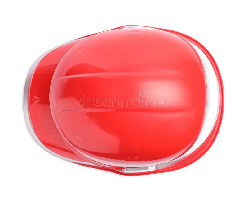 Red Hard Hat Isolated on White, Top View. Safety Equipment Stock Image ...