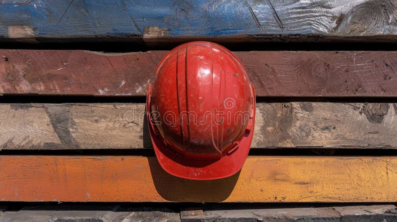 Red Hard Hat on a Stack of Wooden Planks Stock Illustration ...