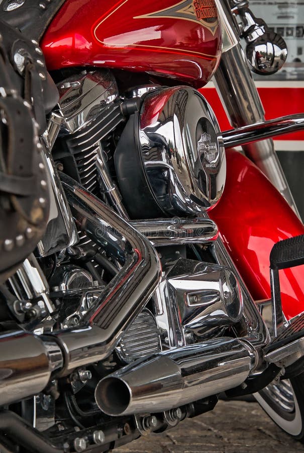 Red Harley Davidson in a Close Look Editorial Photography - Image of ...