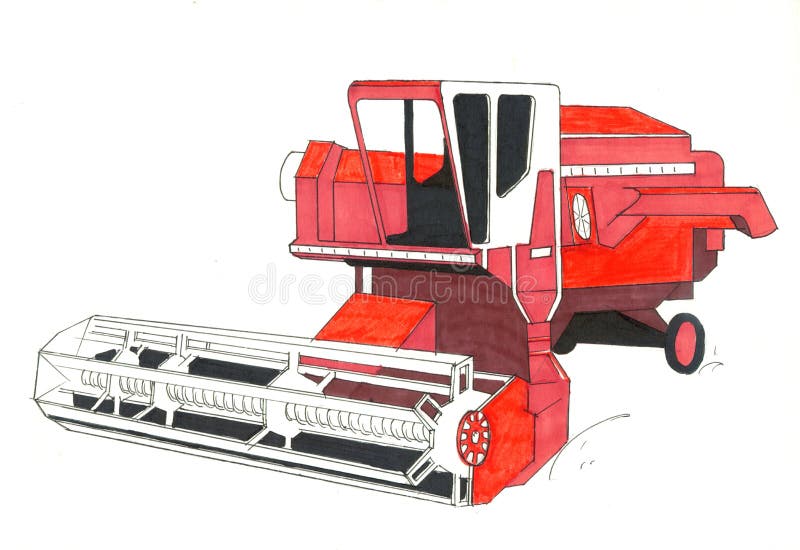 Red harvester drawing stock illustration. Illustration of landline ...