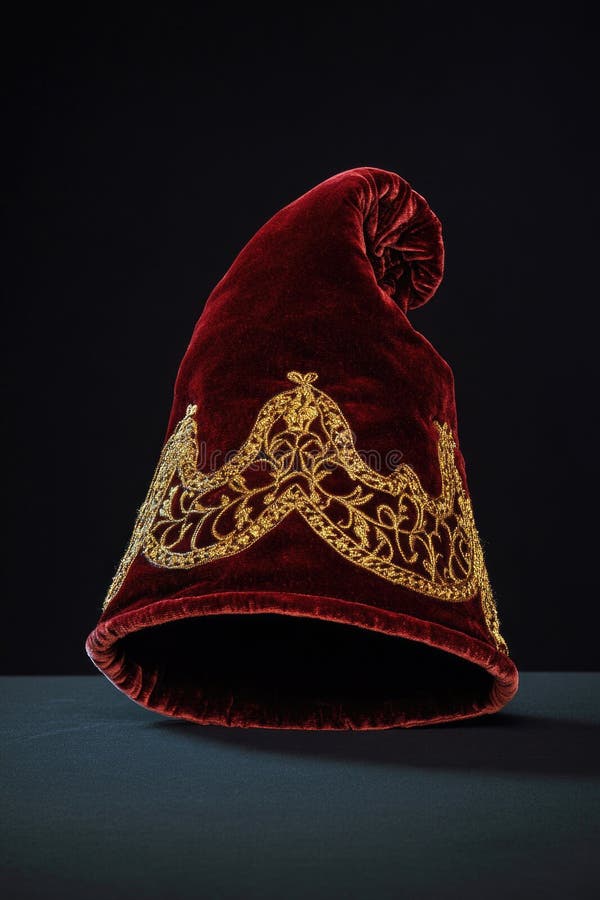 Red Hat with Gold Trim Sits on a Table Stock Photo - Image of accessory ...