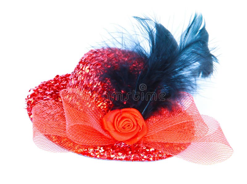 Red Hat with Red Rose and Birds Feathe Stock Image - Image of woven ...