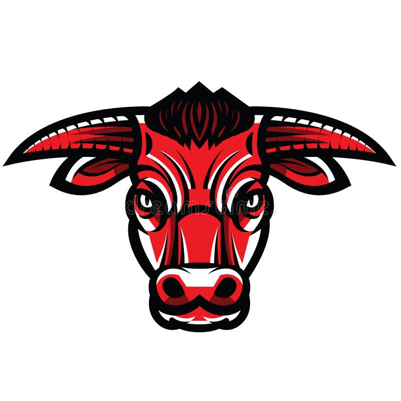 Red Head of Powerful Horned Bull Stock Vector - Illustration of head ...