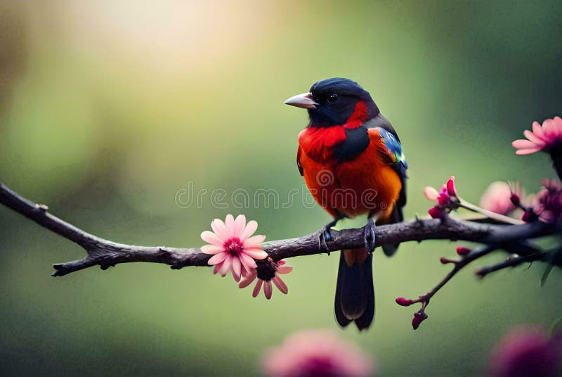 Red Headed Bee Eater Bird on the Branch Stock Illustration ...