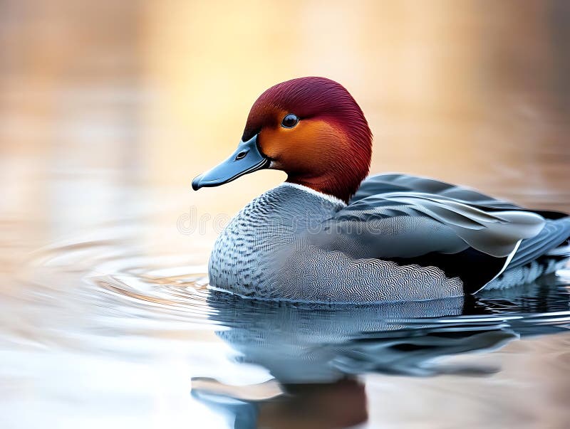 Red-headed Duck Swimming in Calm Waters with Soft Background Stock ...
