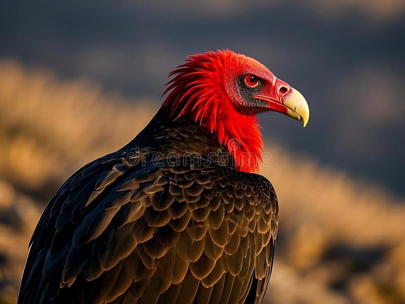 Red-headed Vulture in Flight Over Open Land Stock Illustration ...