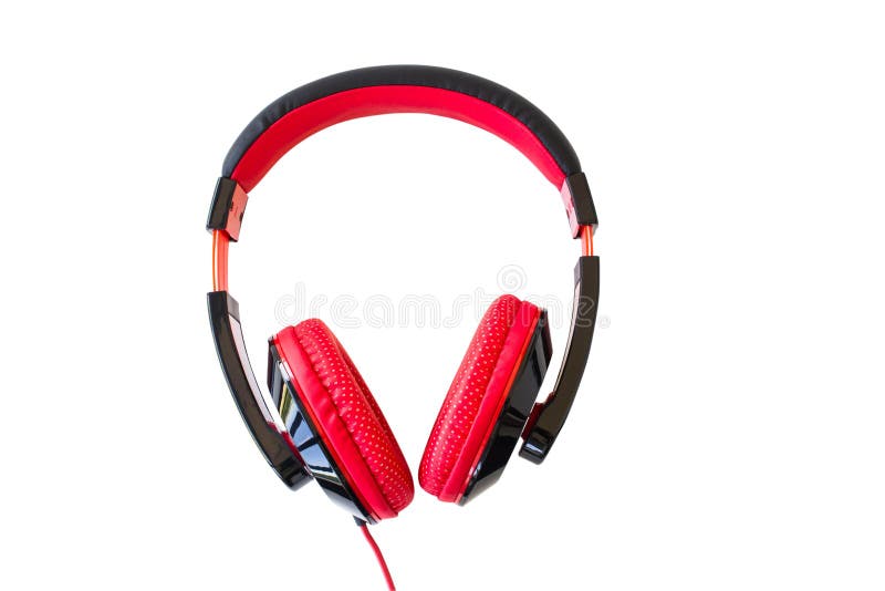 Red Headphone or Earsphone Isolated on White. Stock Photo - Image of ...