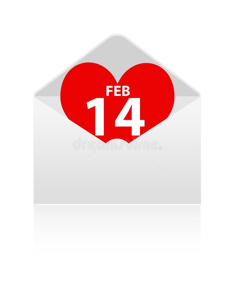 Red Heart with 14 FEB in Envelope Stock Vector - Illustration of paper ...